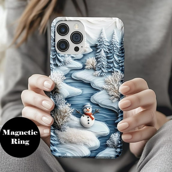 Christmas Snowman Scene in a 3D Snowy Forest MagSafe Case for 17 16 15 ...