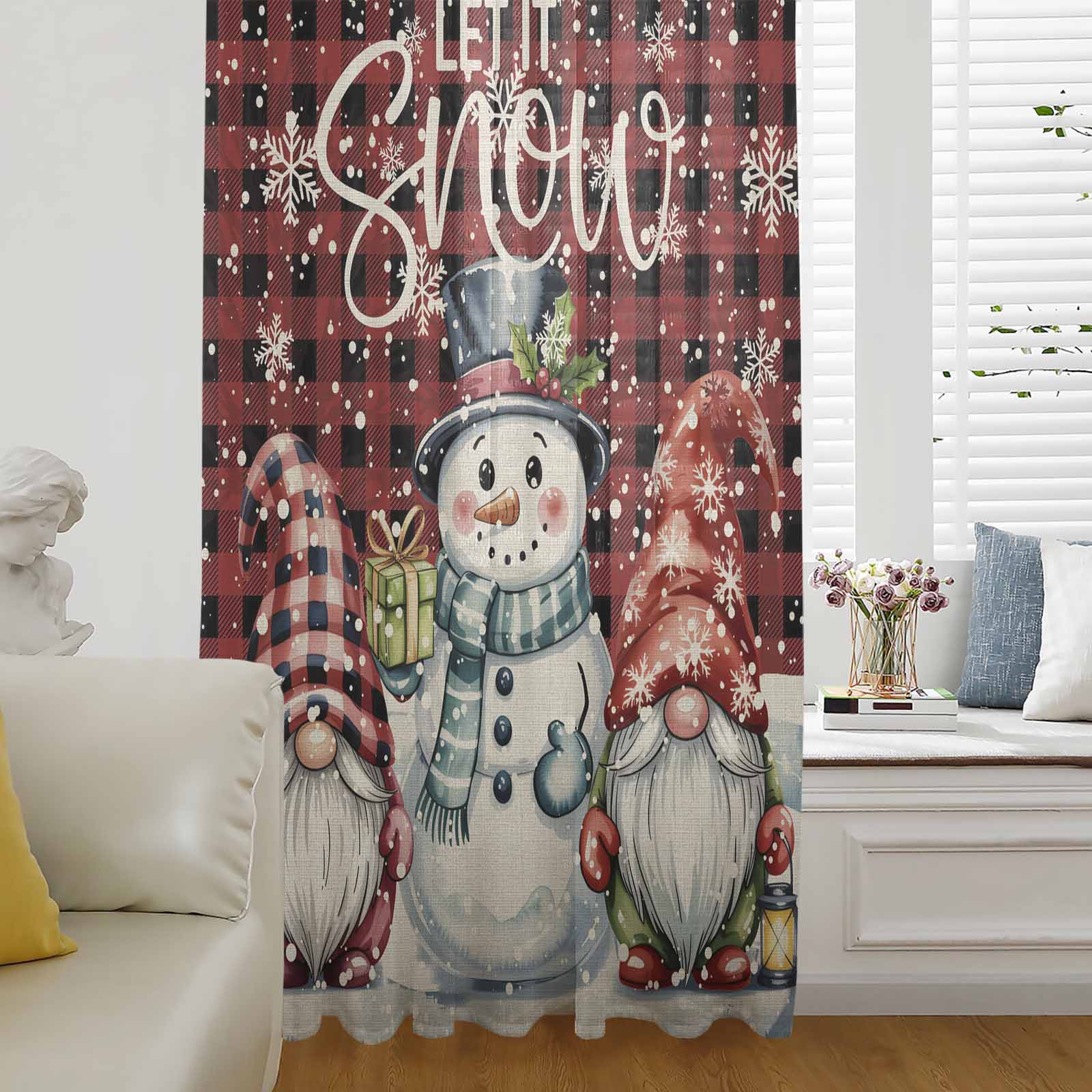 Christmas Snowman Semi Sheer Curtains Drapes for Living Room, Bedroom ...