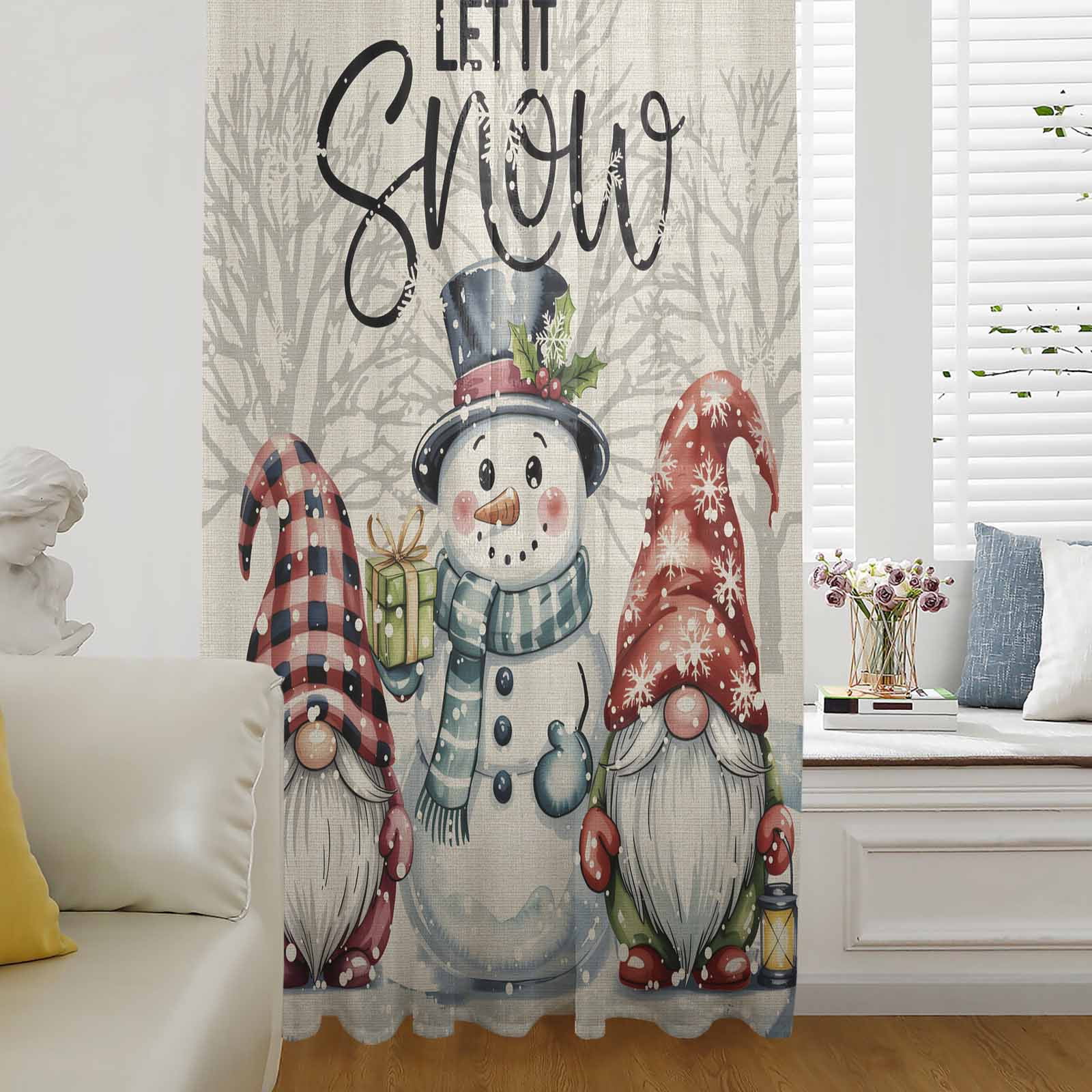 Christmas Snowman Semi Sheer Curtains Drapes for Living Room, Bedroom ...