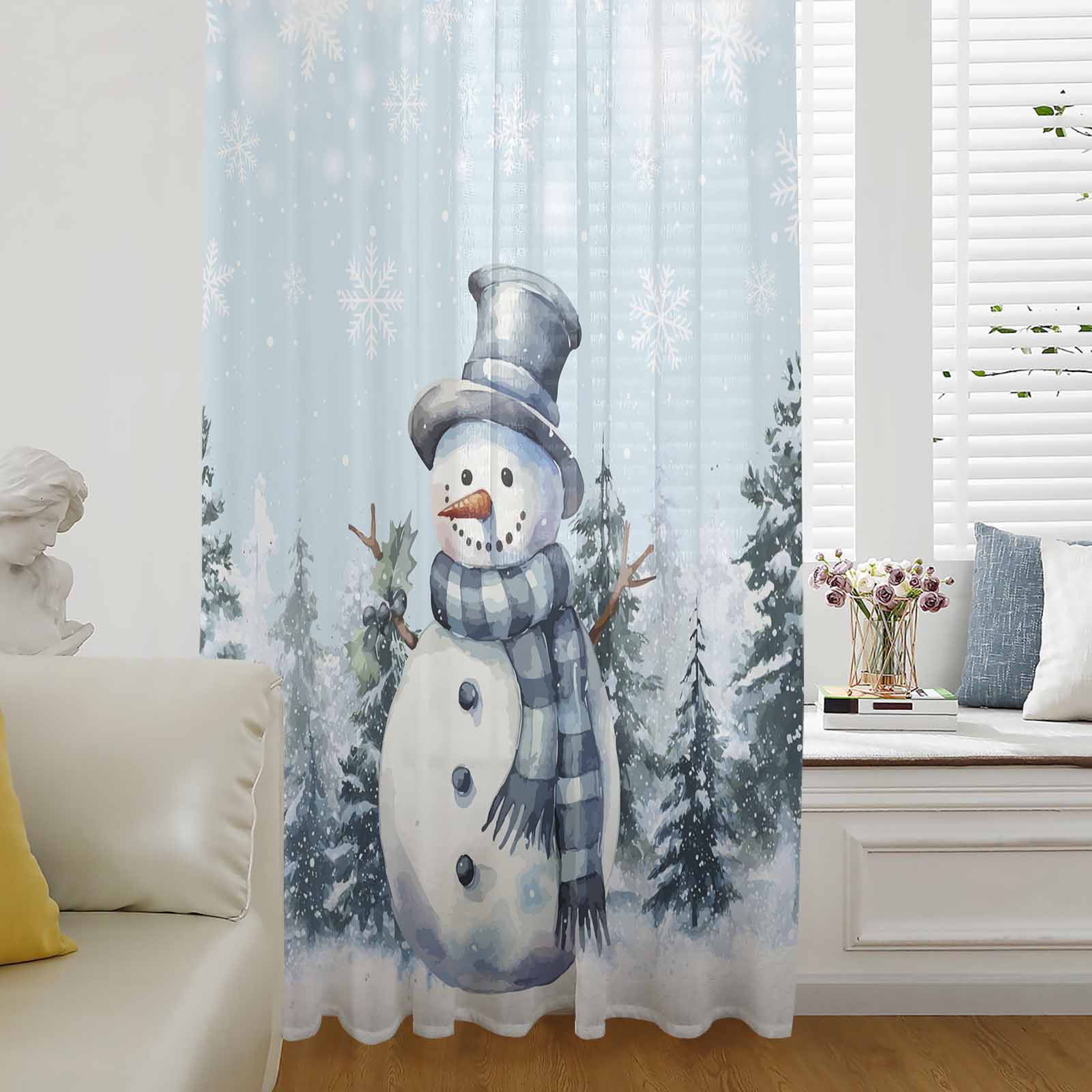 Christmas Snowman Semi Sheer Curtains Drapes for Living Room, Bedroom ...