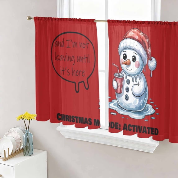 Christmas Snowman Sheer Curtains 54 Inch Length 2 Panels Set Window ...