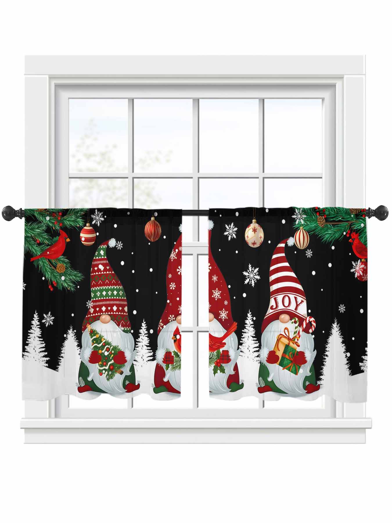 Christmas Snowman Sheer Curtains 54 inches Long, Christmas Tree Pine ...
