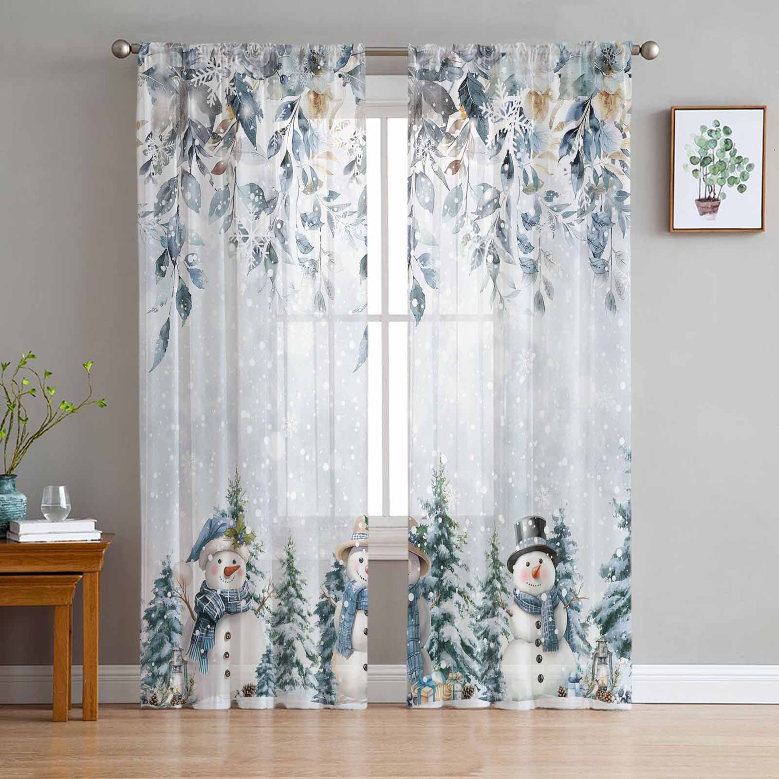 Christmas Snowman Sheer Curtains 63 Inch Length 2 Panels Set, Semi ...