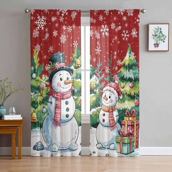 Christmas Snowman Sheer Curtains 63 Inch Length 2 Panels Set, Semi ...