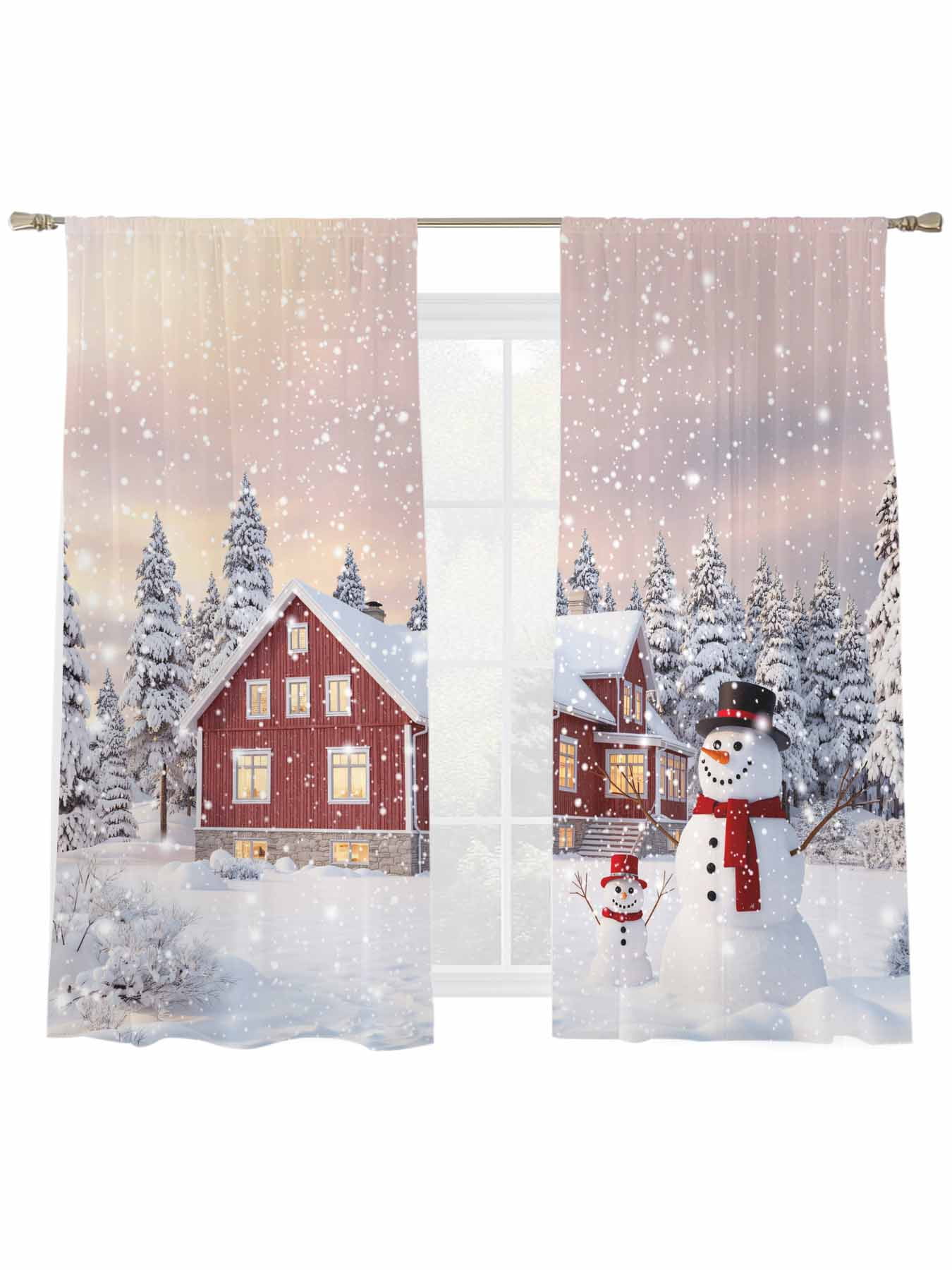 Christmas Snowman Sheer Curtains 72 inches Long, Farmhouse Winter ...