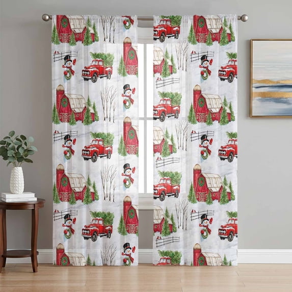 Christmas Snowman Sheer Curtains 96 Inch Length 2 Panels Set, Xmas ...