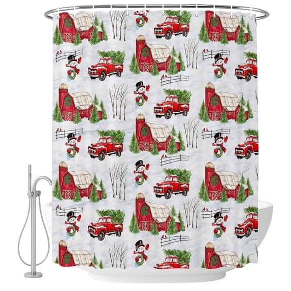 Christmas Snowman Shower Curtain Set - Small 36" x 72" Washable Bathtub ...