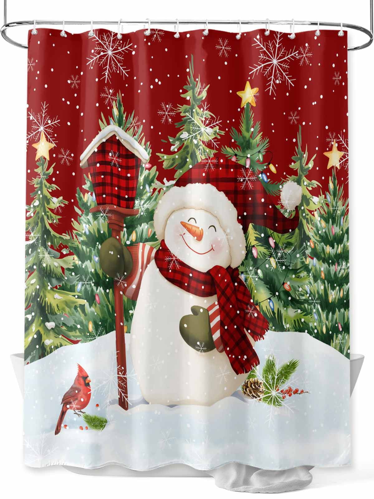 Christmas Snowman Shower Curtain Set ，Waterproof Fabric Shower Curtains ...