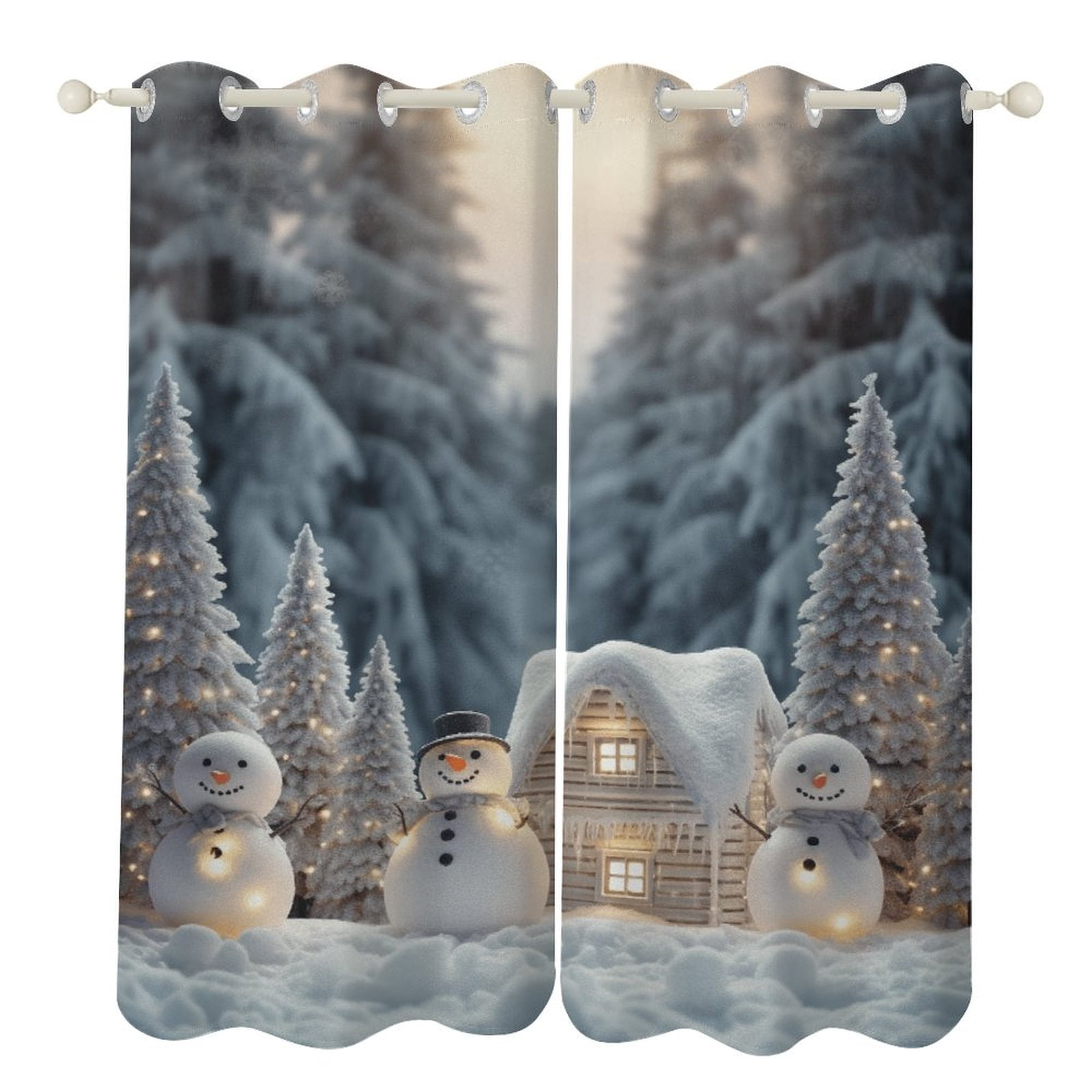 Christmas Snowman Snow House 2 Panel Curtain Set, Watercolor Painting ...
