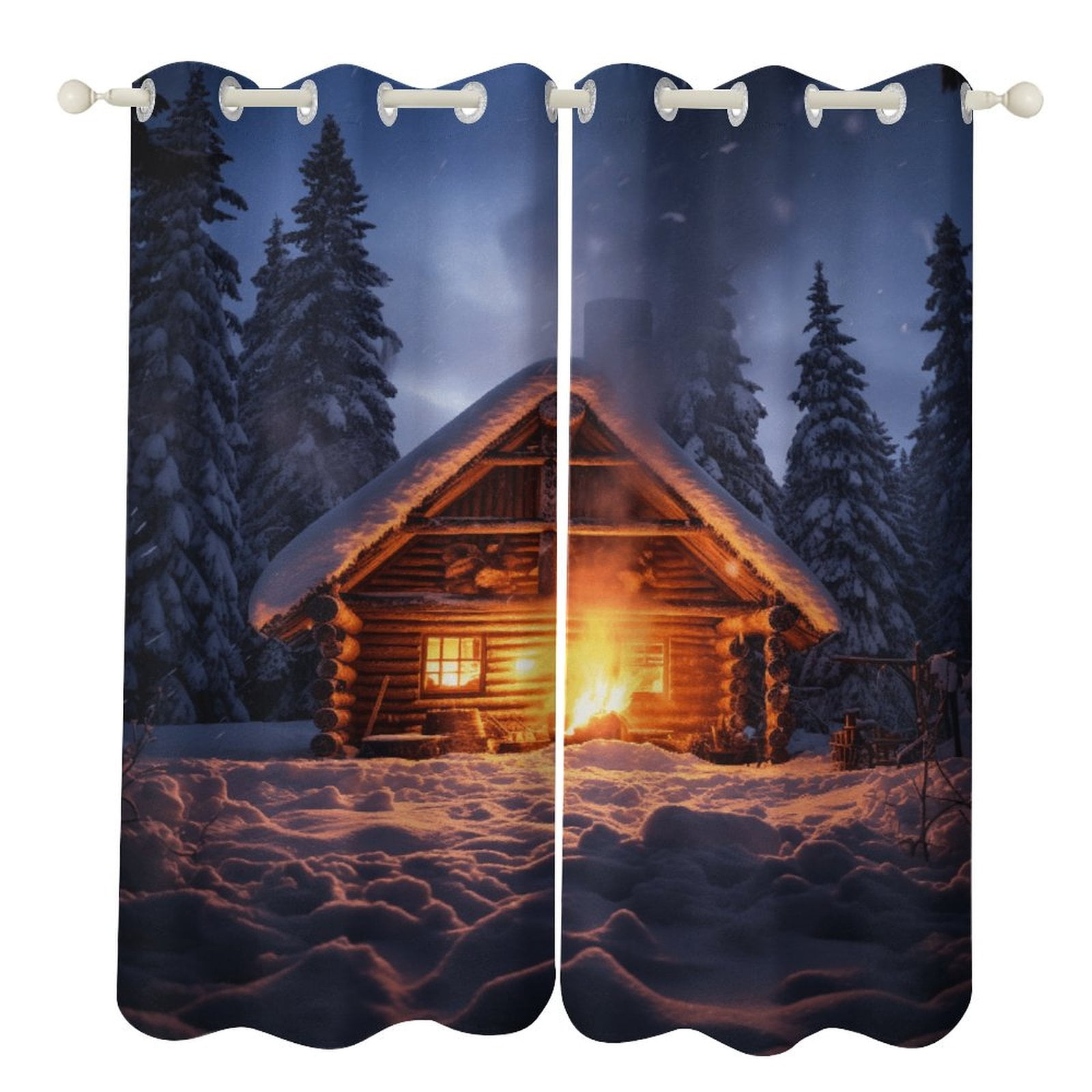 Christmas Snowman Snow House 2 Panel Curtain Set, Watercolor Painting ...