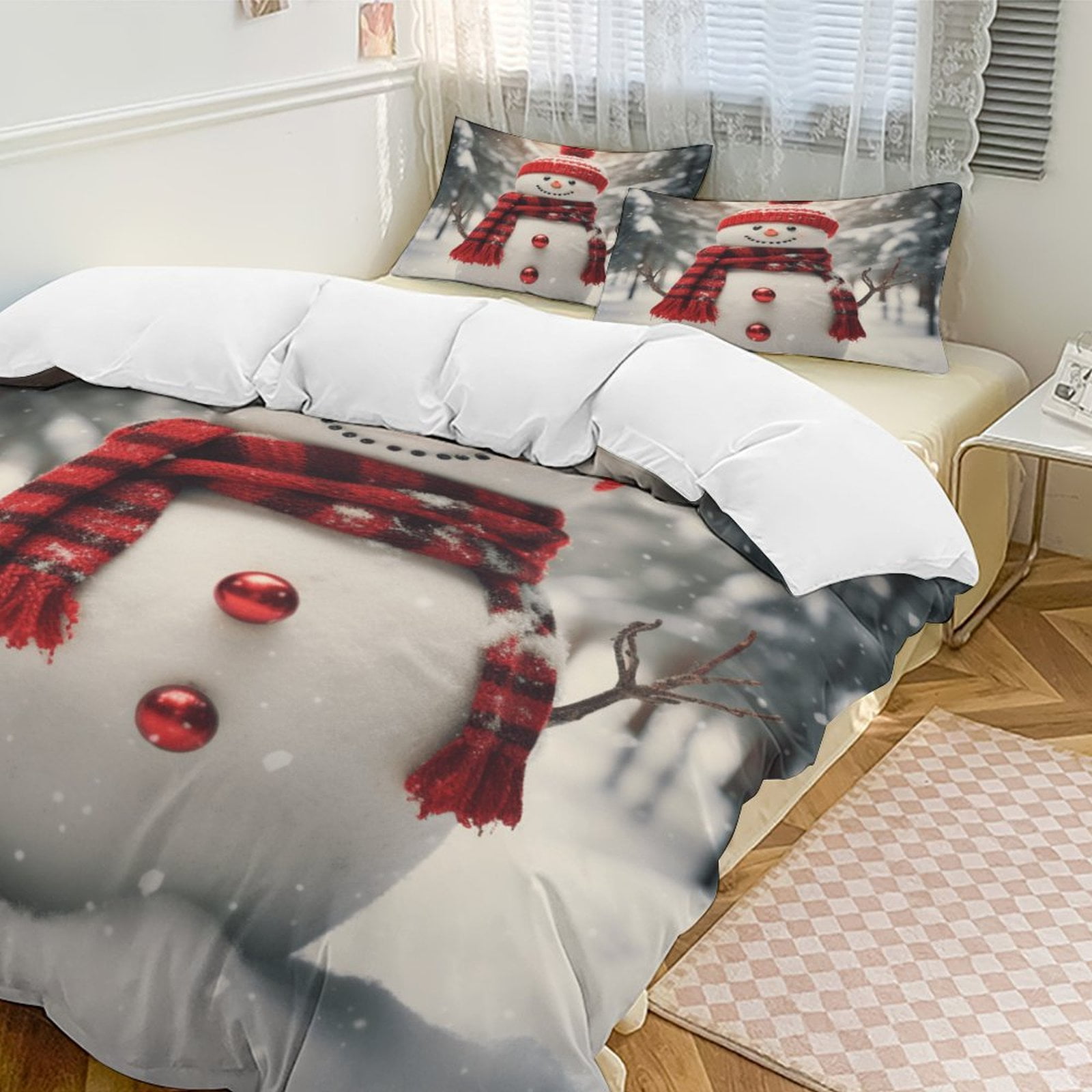 Christmas Snowman Snow House 3 Pieces Duvet Cover with Zipper Closure ...