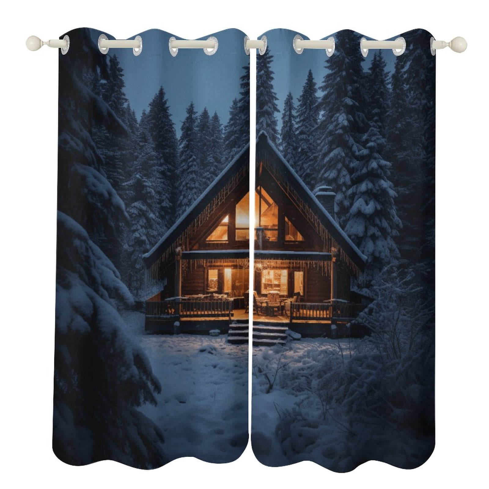 Christmas Snowman Snow House Curtains Aesthetic Envrionmental Friendly ...