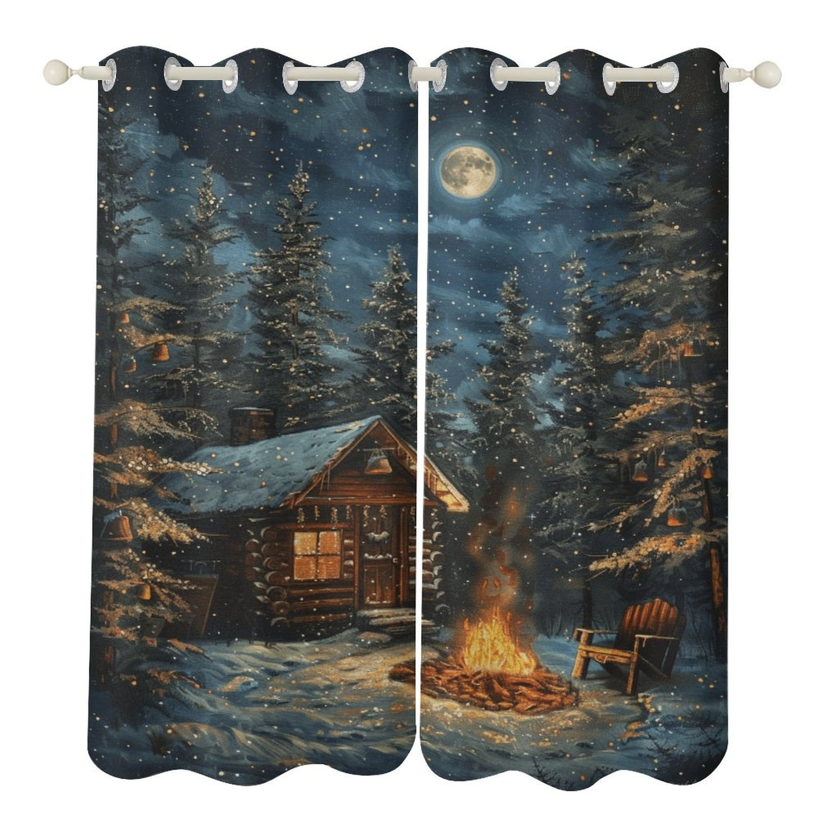 Christmas Snowman Snow House Curtains Watercolor Theme Window Curtains ...