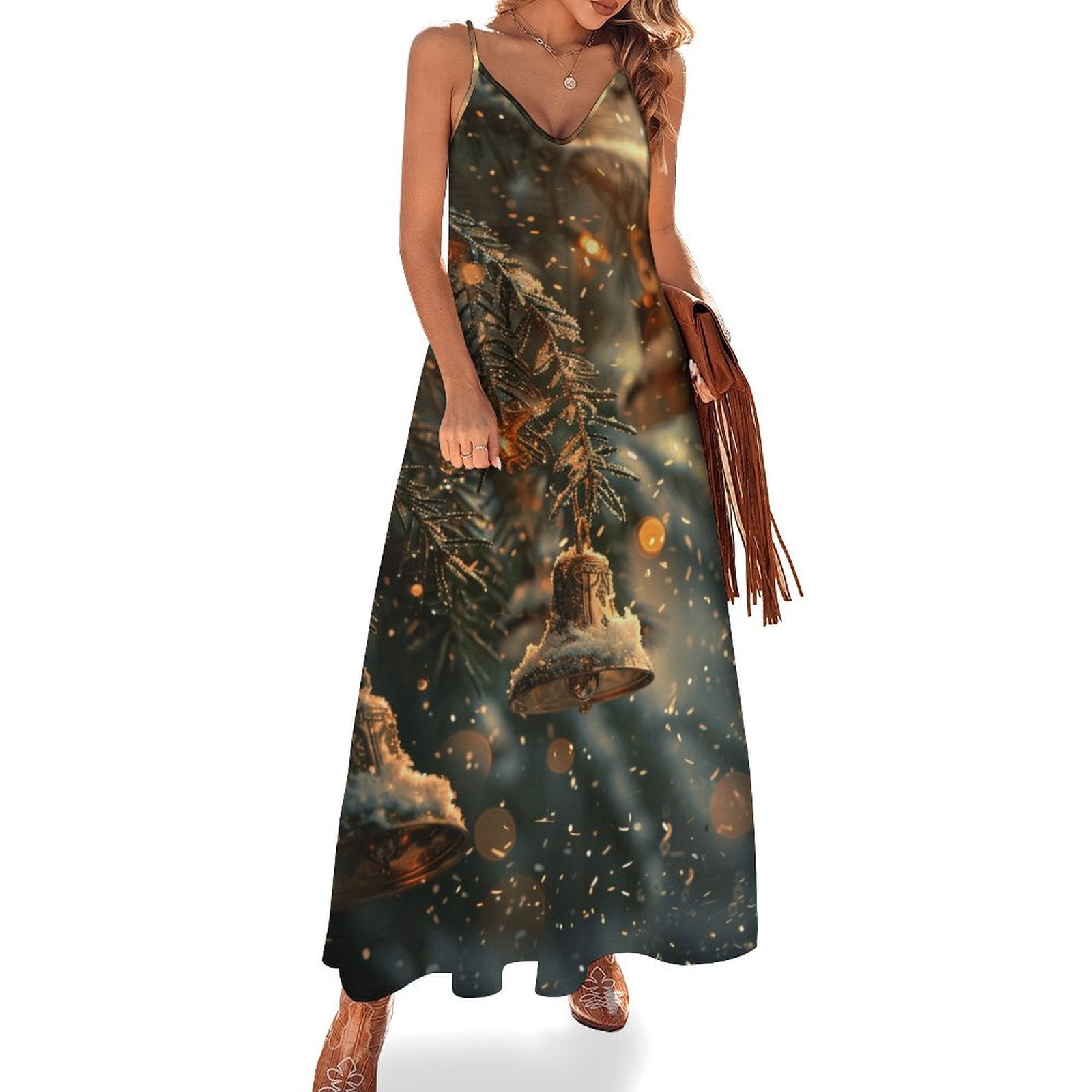 Christmas Snowman Snow House Design Sleeveless Dress Woman Fashion Long ...