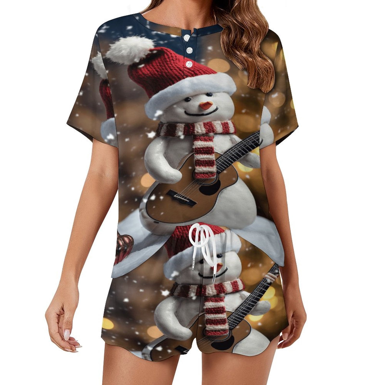 Christmas Snowman Snow House Pajama Set for Women 2 Piece Sleepwear ...