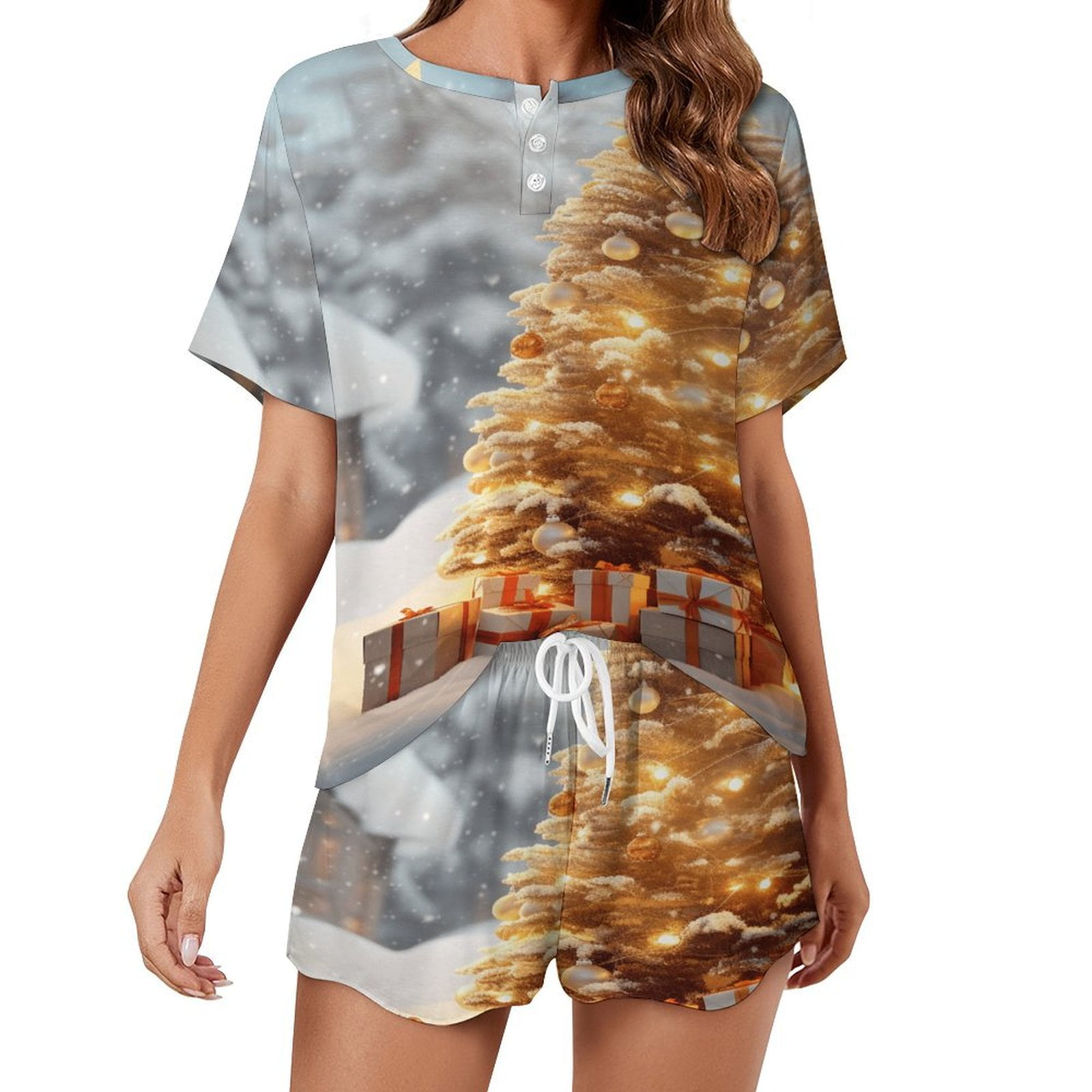 Christmas Snowman Snow House Print Women'S Pajamas Set Summer Sleepwear ...