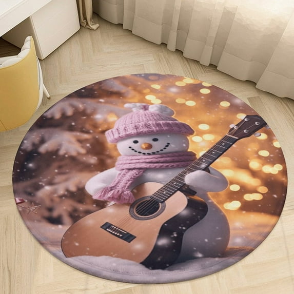 Christmas Snowman Snow House Round Rugs -Washable Non-Slip Small Round ...