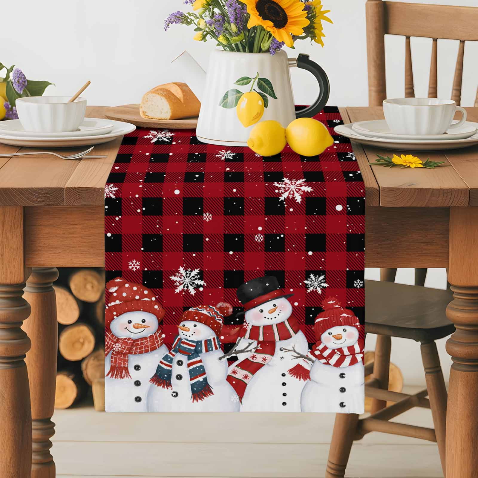 Christmas Snowman Snowflake Seamless Table Runners 13x36 Inches Long ...