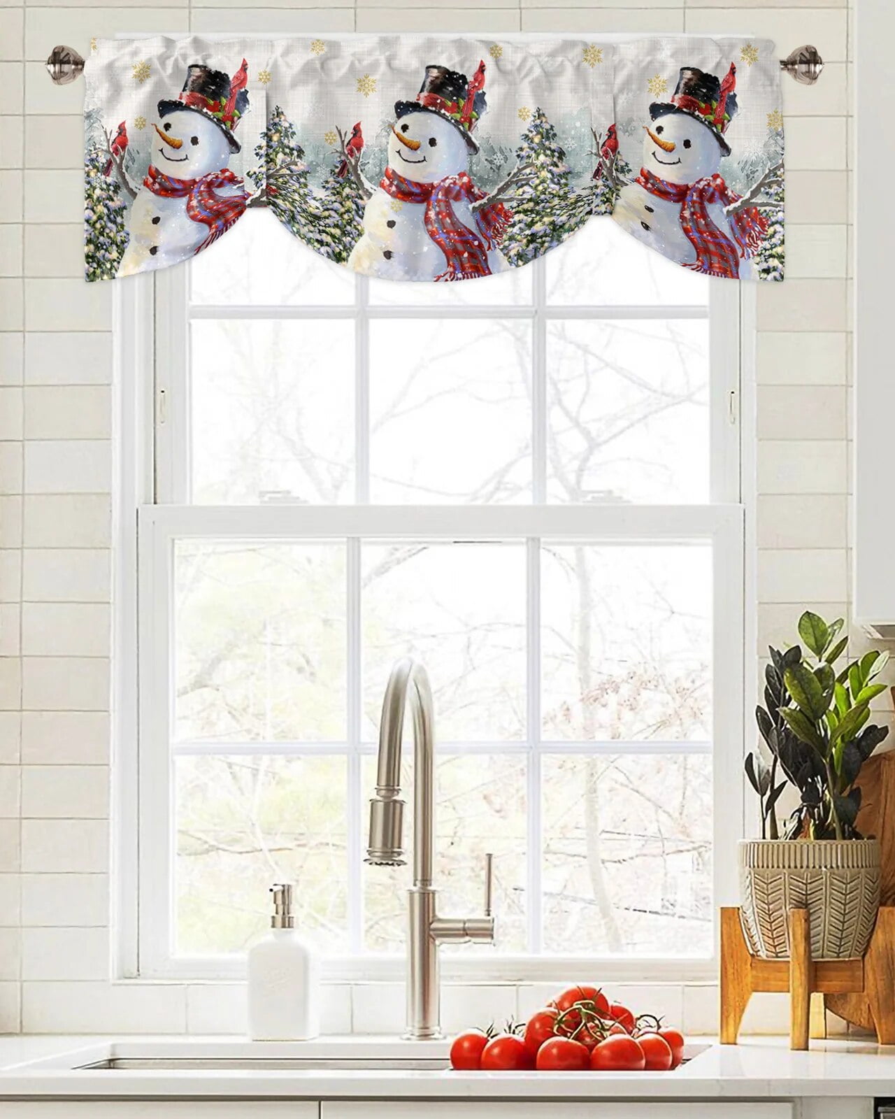 Christmas Snowman Snowflake Window Curtain for Living Room Christmas ...