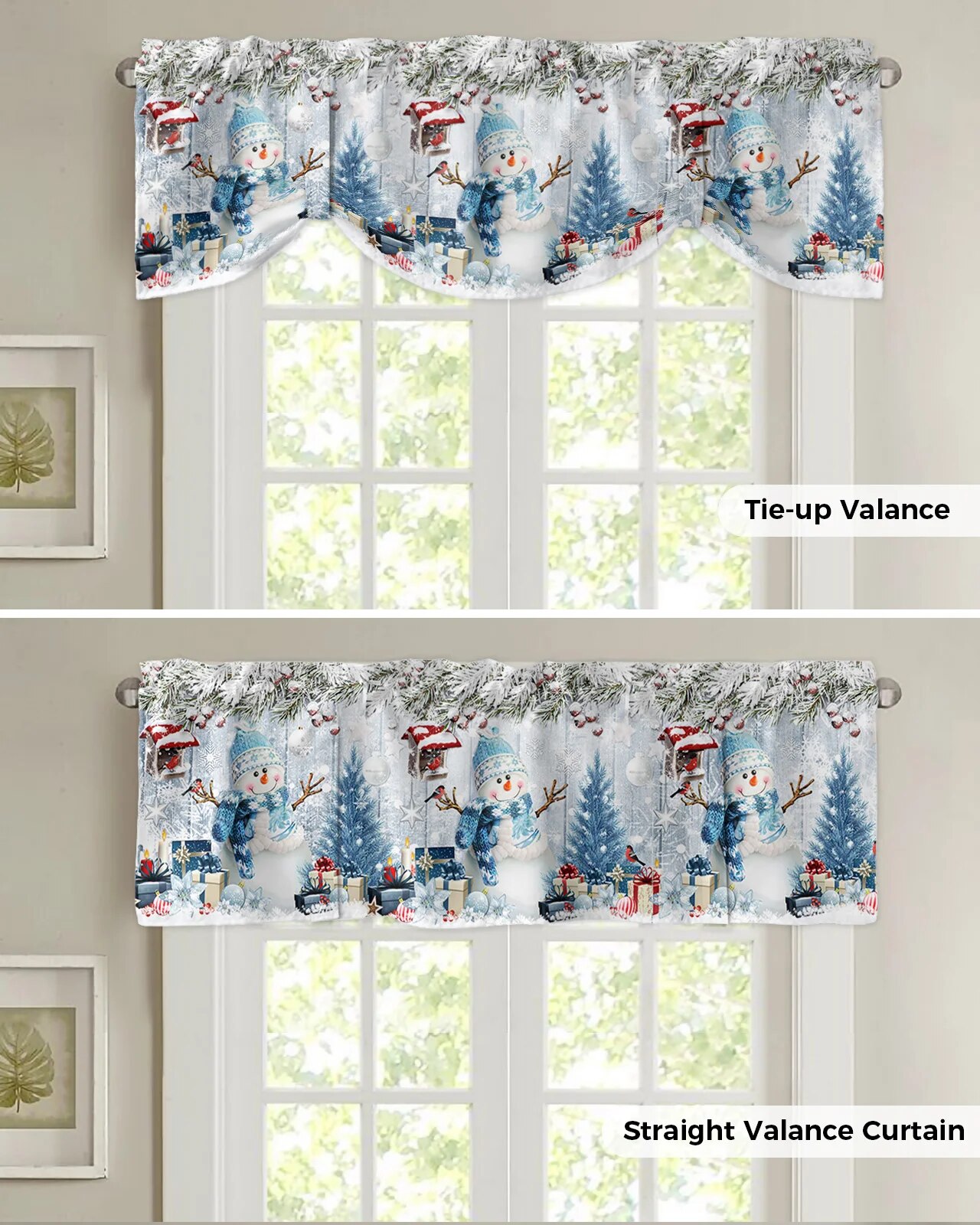 Christmas Snowman Snowflake Window Curtain for Living Room Christmas ...