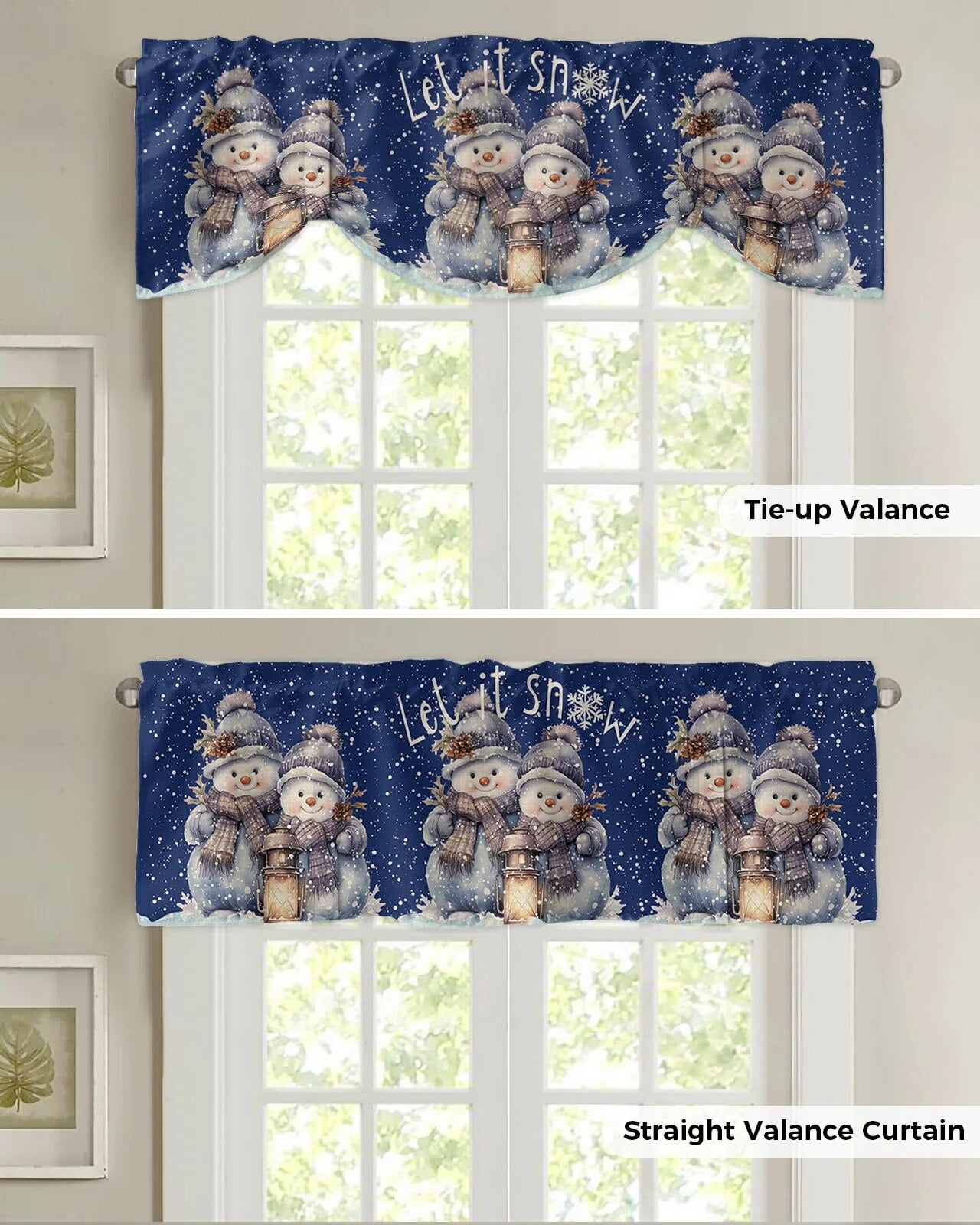 Christmas Snowman Snowflake Window Curtain for Living Room Christmas Kitchen Cabinet Tie-up ...