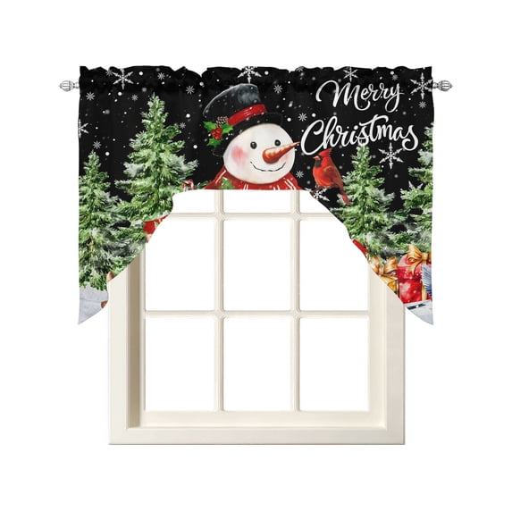 Christmas Snowman Swag Curtains for Kitchen Black Xmas Tree Elk Gifts ...