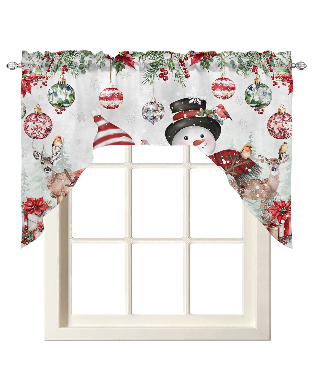 Christmas Snowman Swag Curtains for Kitchen Xmas Balls Elk Botanical ...