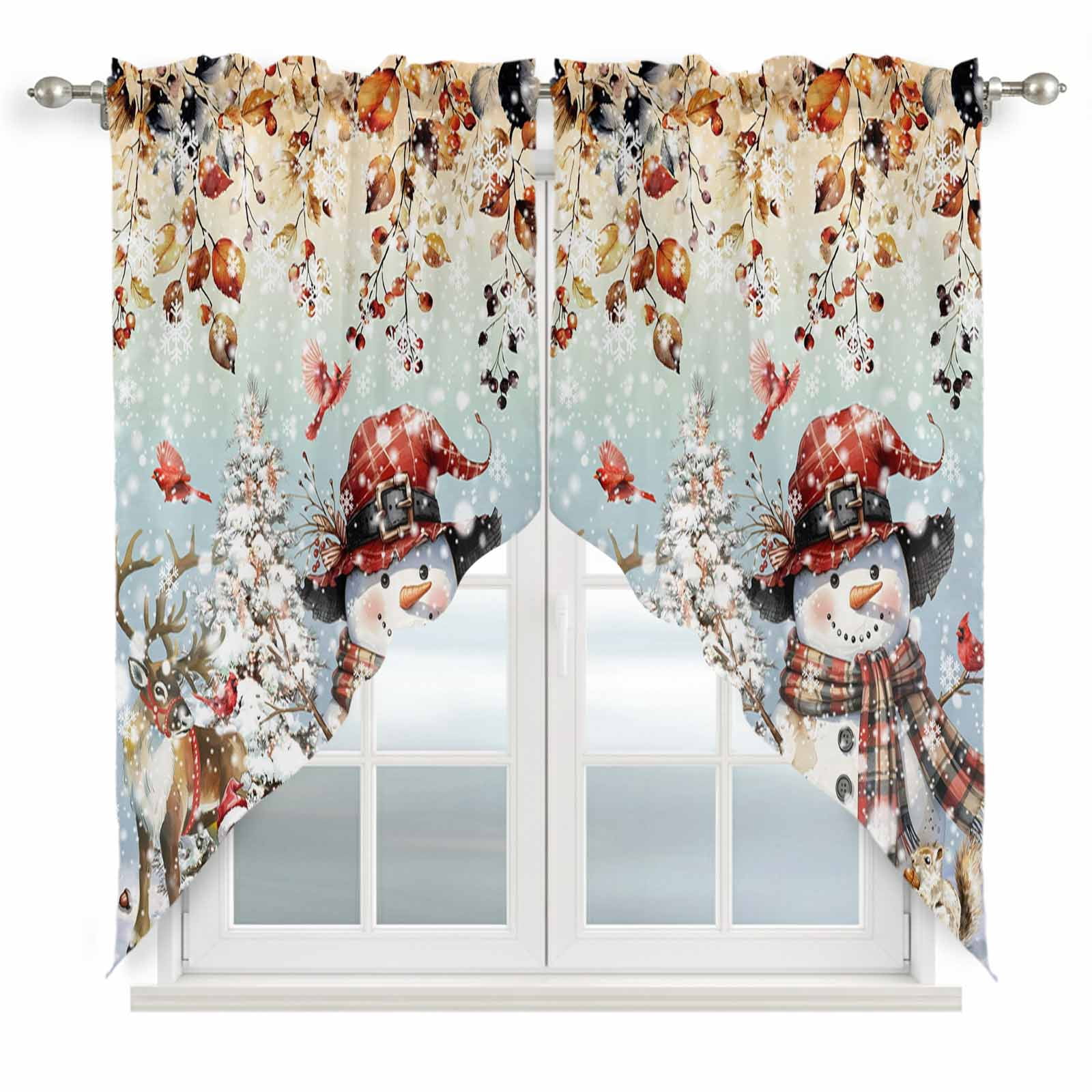 Christmas Snowman Swag Valances for Windows, Kitchen Curtains 36 Inch ...
