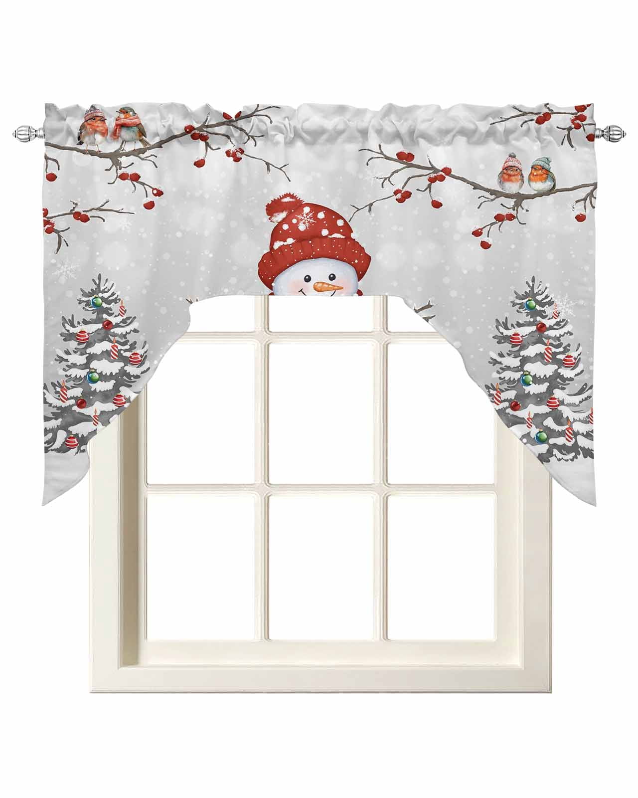 Christmas Snowman Swag Valances for Windows, Small Curtains Drapes ...