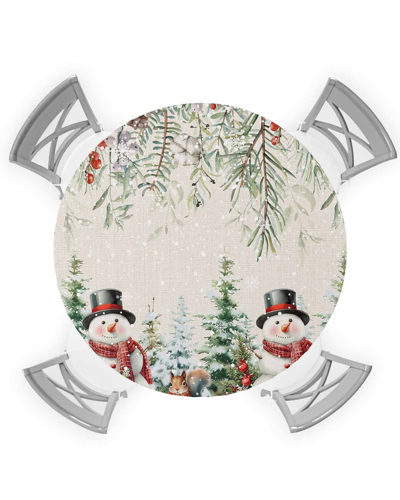 Christmas Snowman Table Cloth, Round Fitted Tablecloths with Elastic ...