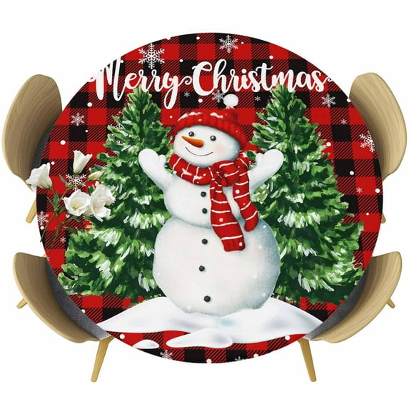 Christmas Snowman Table Cloth, Round Fitted Tablecloths with Elastic ...
