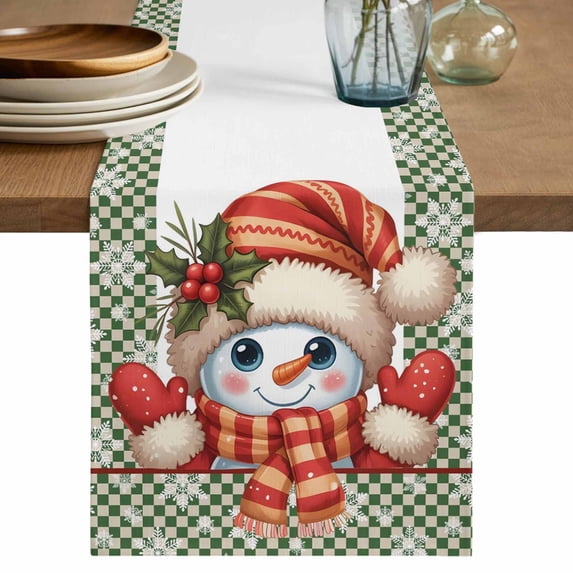 Christmas Snowman Table Runner 48 Inches, Winter Snowflakes Green ...