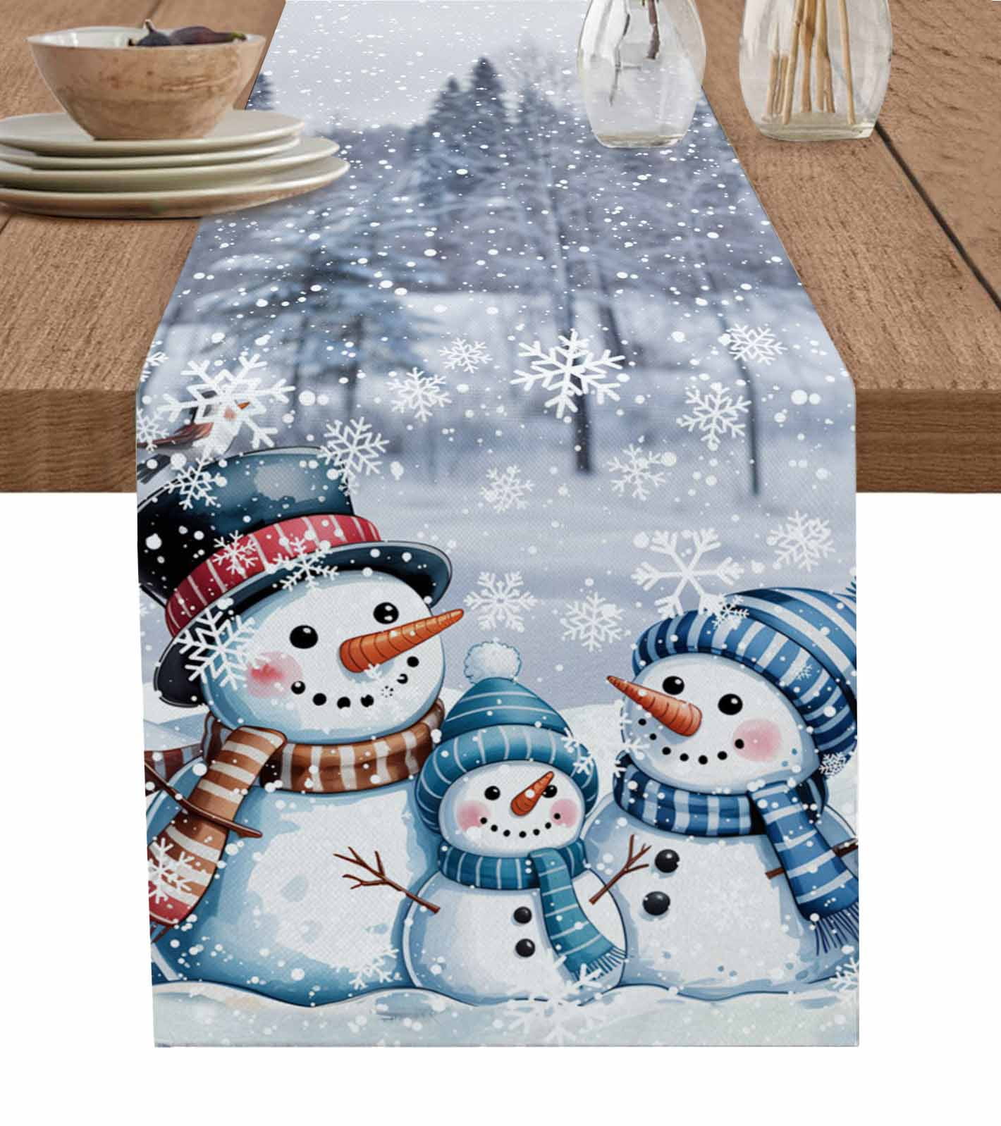 Christmas Snowman Table Runner 72 Inches, Xmas Snowflake Tree Bed ...