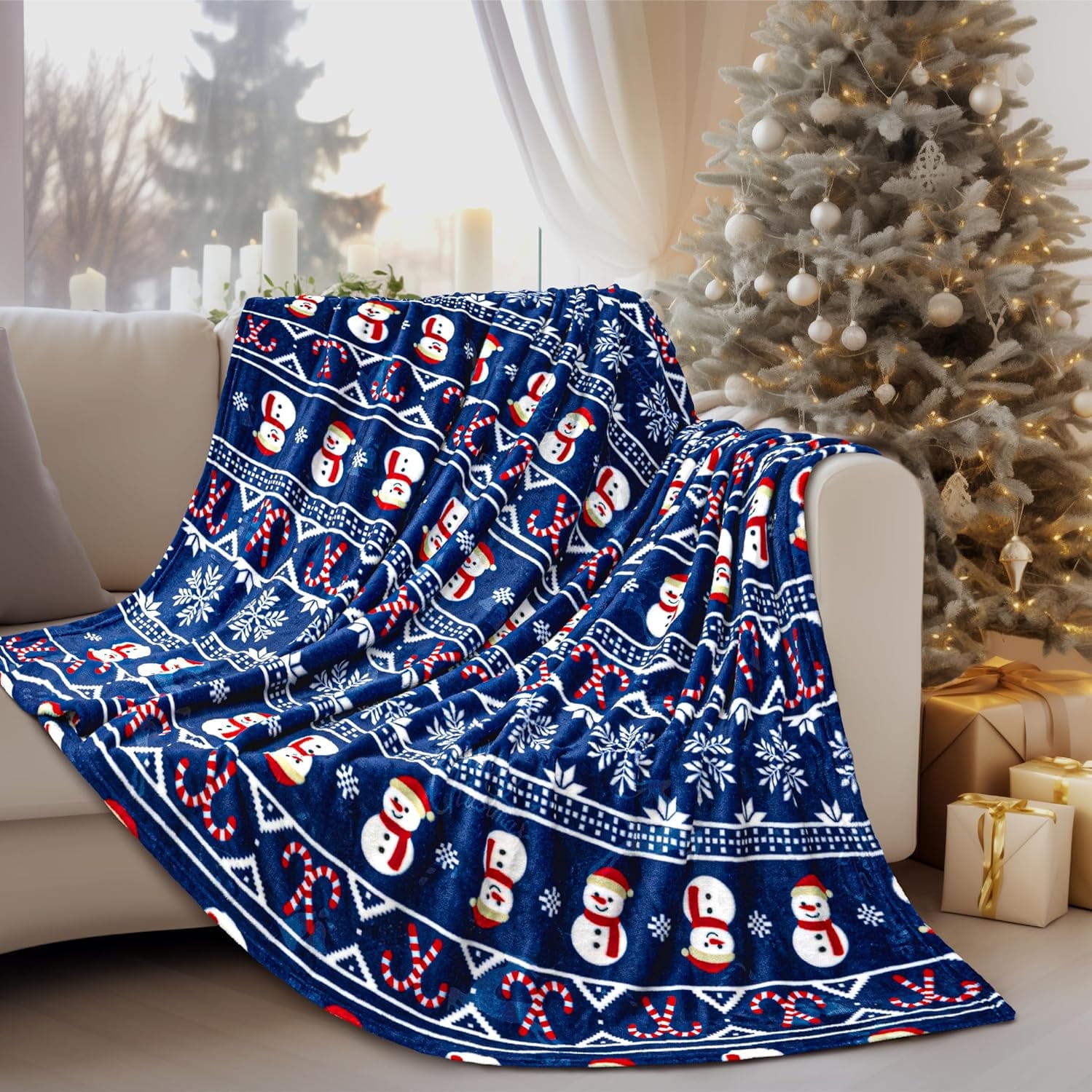 Christmas Snowman Throw Blanket | Blue Holiday Christmas Fleece Blanket ...