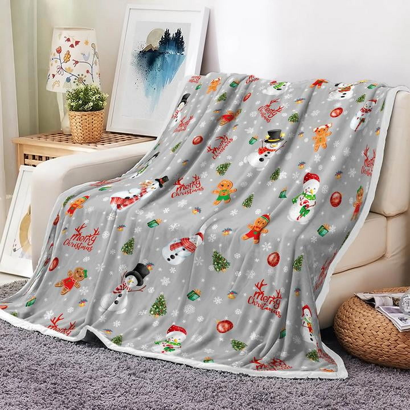 Christmas Snowman Throw Blanket, Gingerbread Xmas Tree Snowflake ...