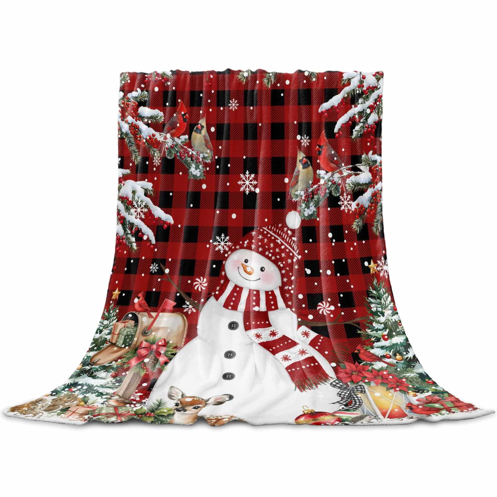 Christmas Snowman Throw Flannel Blanket 32x48In Red Snowman Berries ...