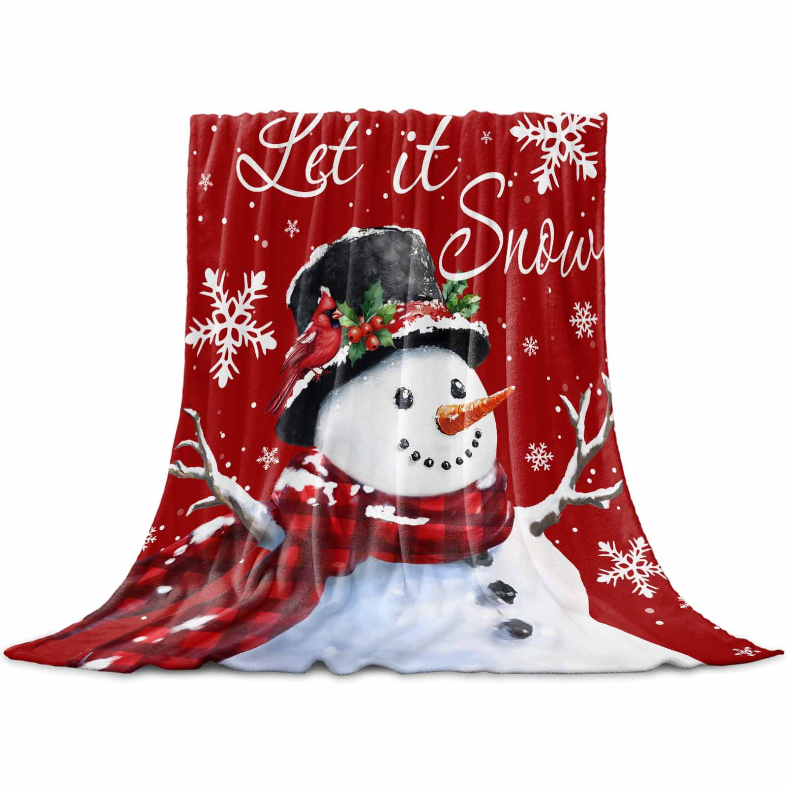 Christmas Snowman Throw Flannel Blanket 32x48In Snowflake Berry Winter ...