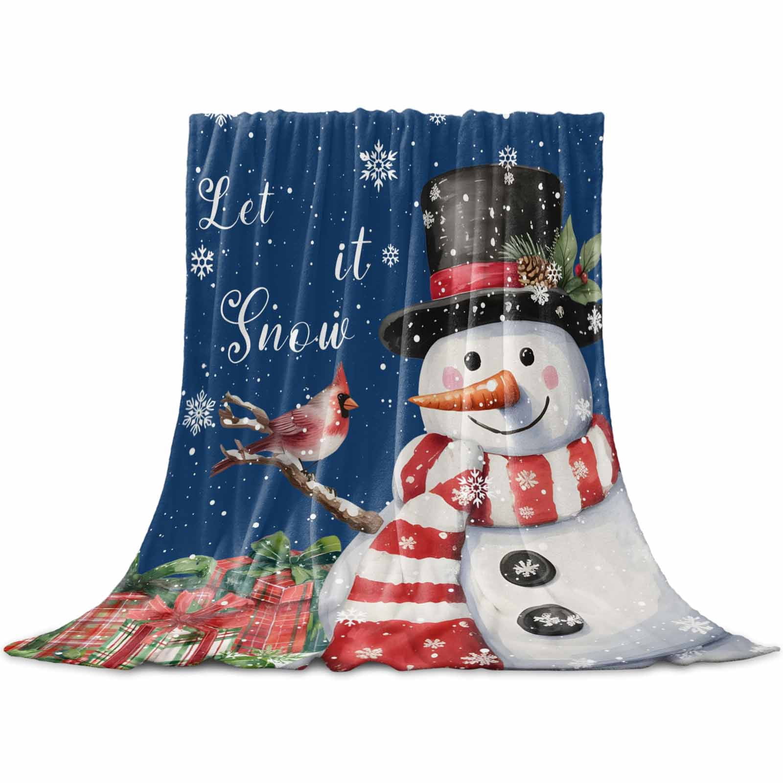 Christmas Snowman Throw Flannel Blanket 32x48In Snowflake Gift Bird ...