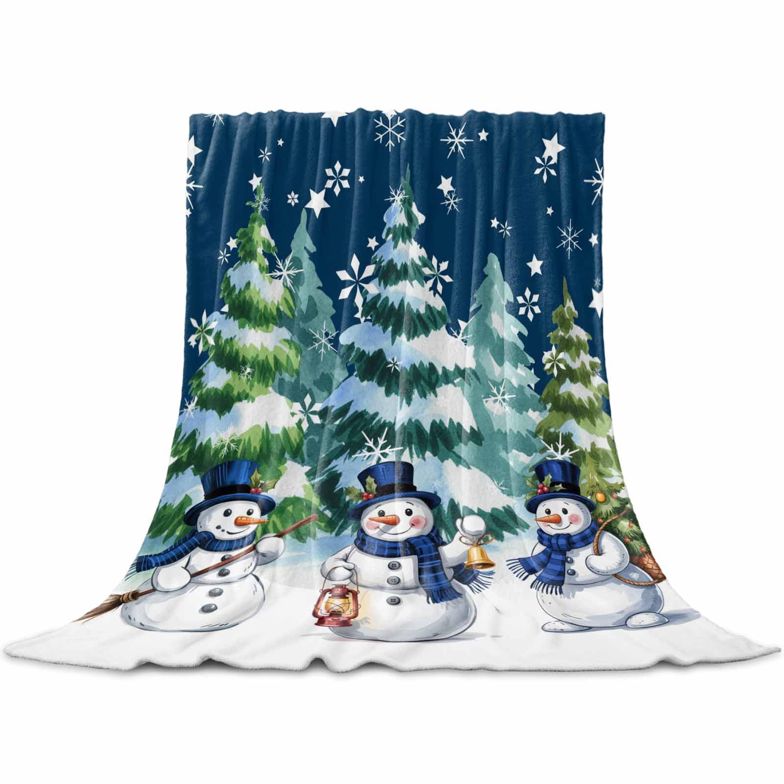 Christmas Snowman Throw Flannel Blanket 32x48In Winter Pine Snowflakes ...