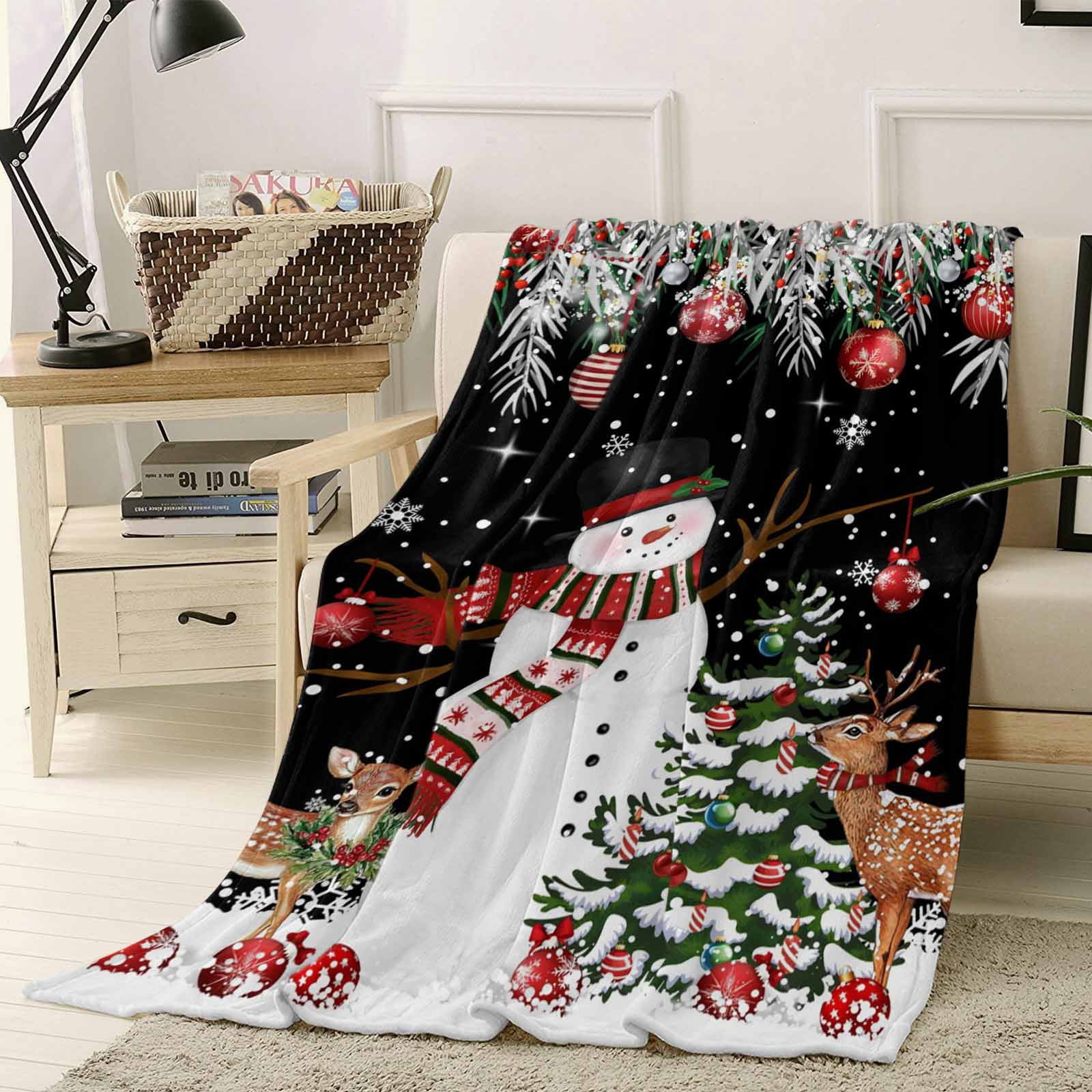 Christmas Snowman Throw Flannel Blanket 60x80In Pine Tree Leaf Deer ...