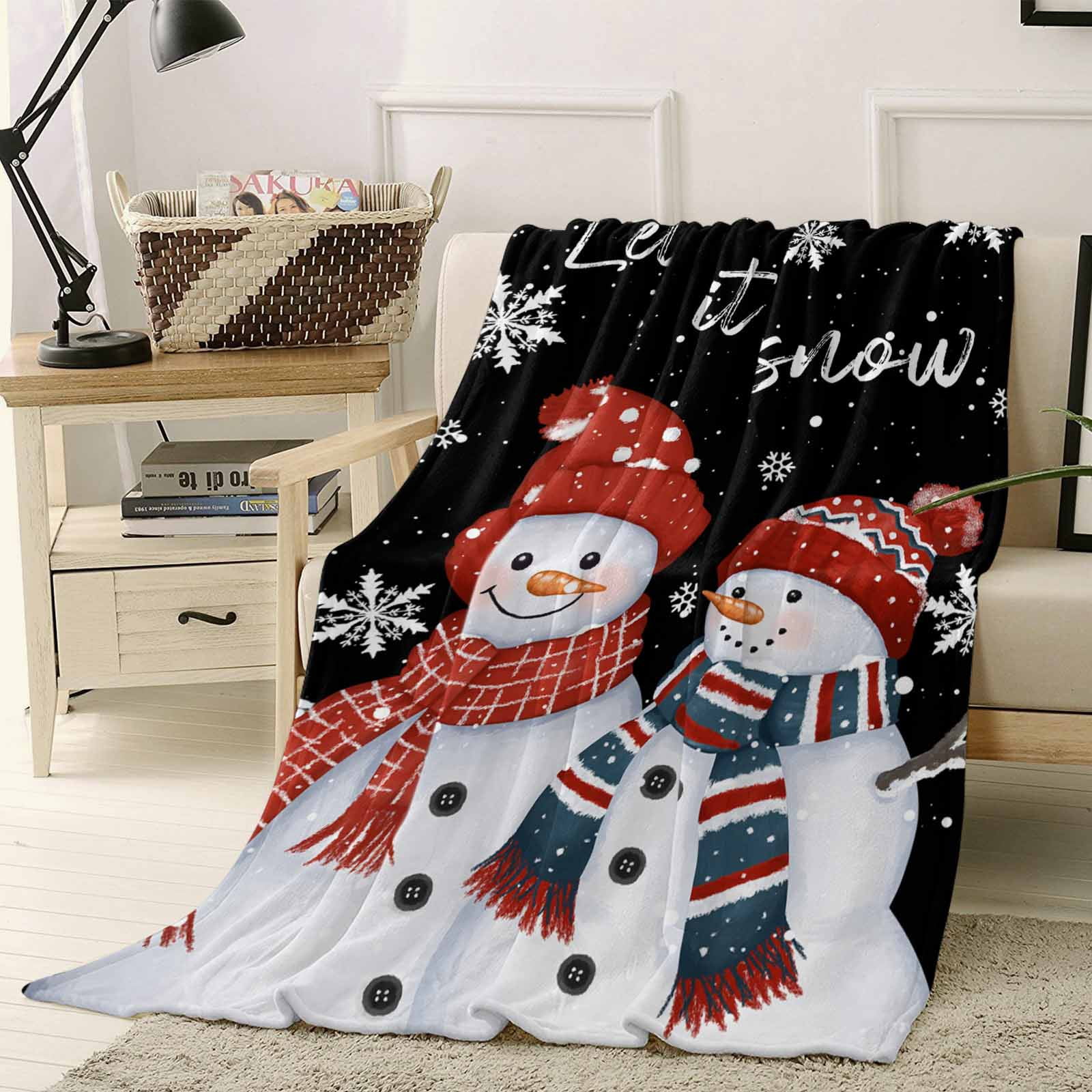 Christmas Snowman Throw Flannel Blanket 60x80In Snowflake Hat Scarf ...