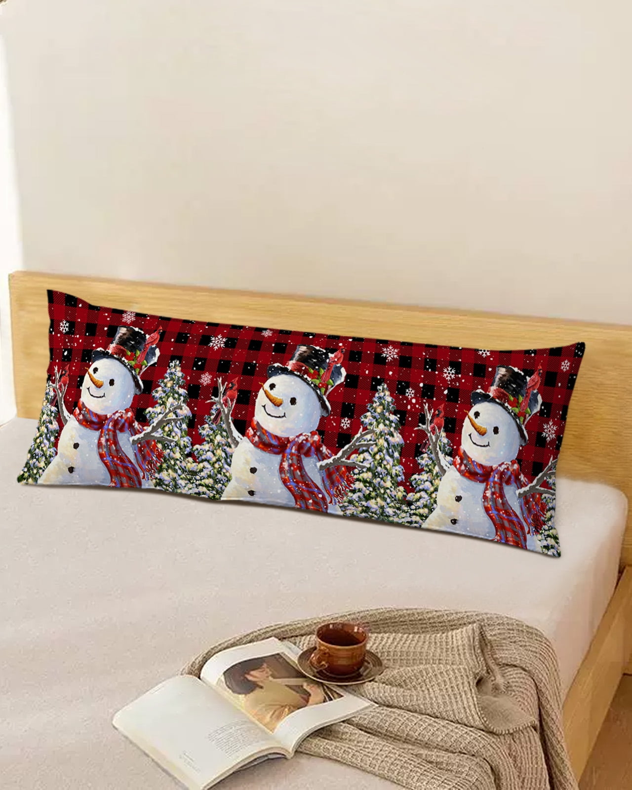 Christmas Snowman Throw Pillow Cover,Snowflake Winter Xmas Tree Red ...
