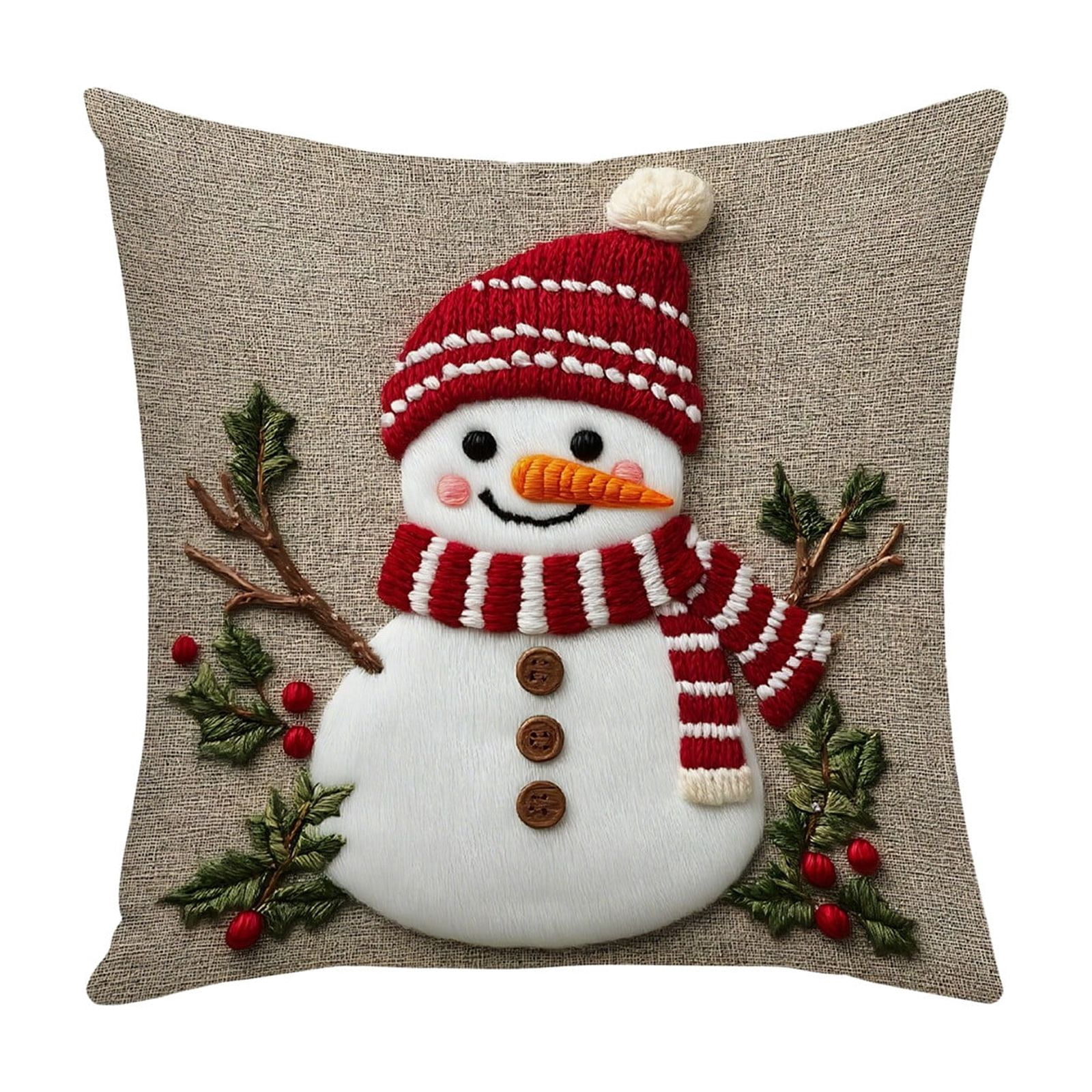 Christmas Snowman Throw Pillow Covers 18x18, Vintage Linen Pillow Cases ...
