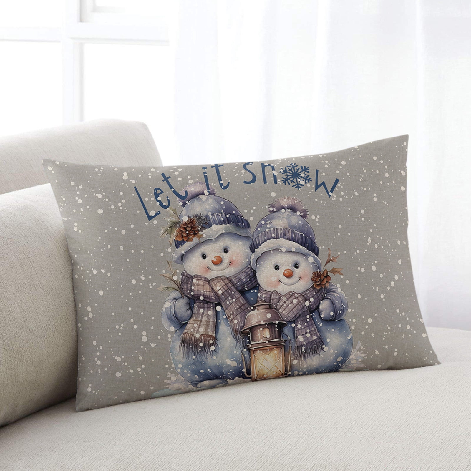 Christmas Snowman Throw Pillow Covers, Winter Snowflake Grey Rustic ...