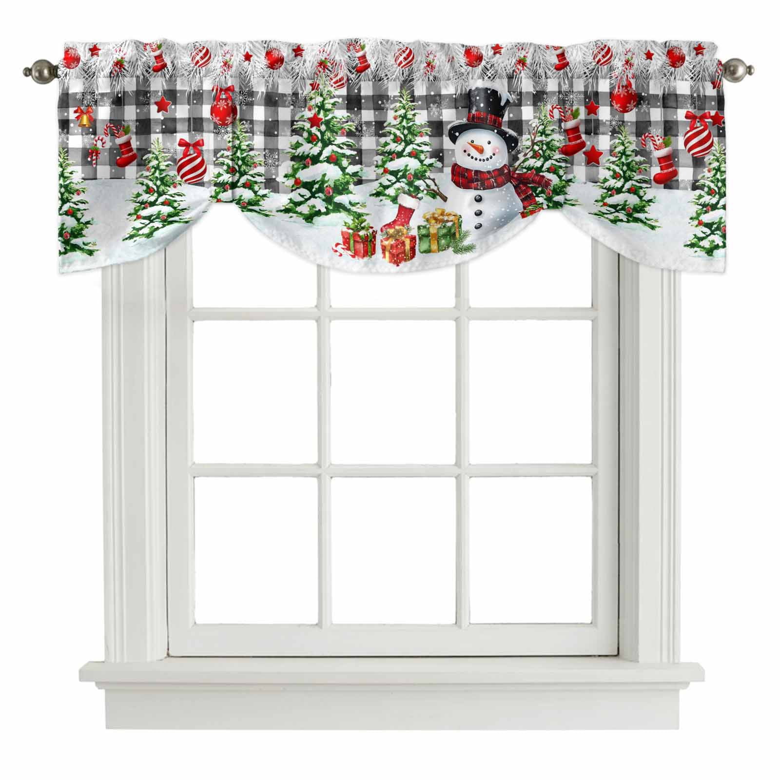 Christmas Snowman Tie Up Valance Curtains for Windows, Kitchen Curtains ...