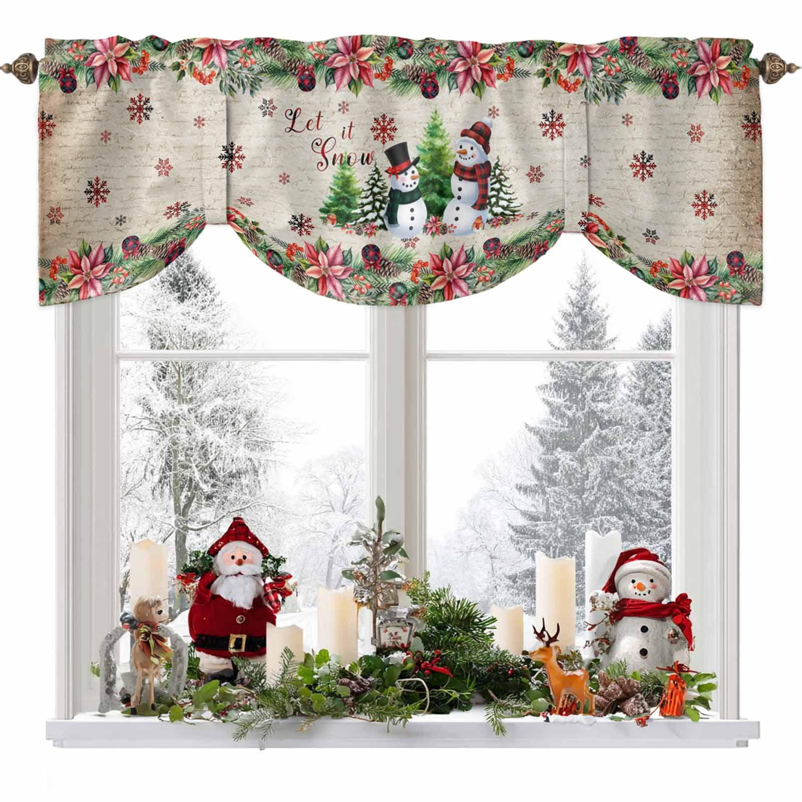 Christmas Snowman Tie Up Valances Curtain, Winter Snow Fruit ...