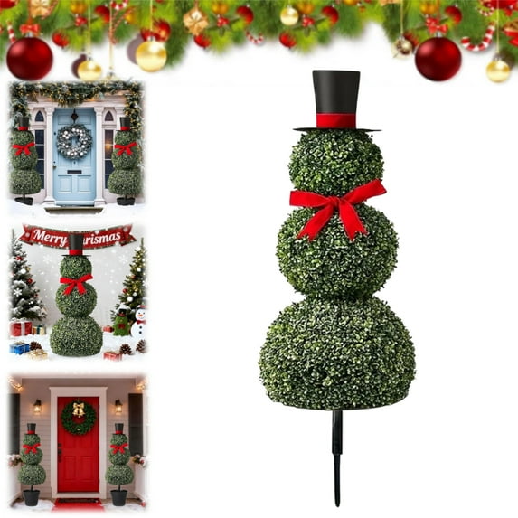 Christmas Snowman Topiary, 31.5"Artificial Snowman Shaped Topiary with ...