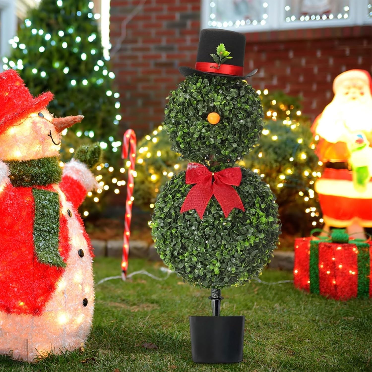Christmas Snowman Topiary,33.5inch Artificial Snowman Shaped Topiary ...