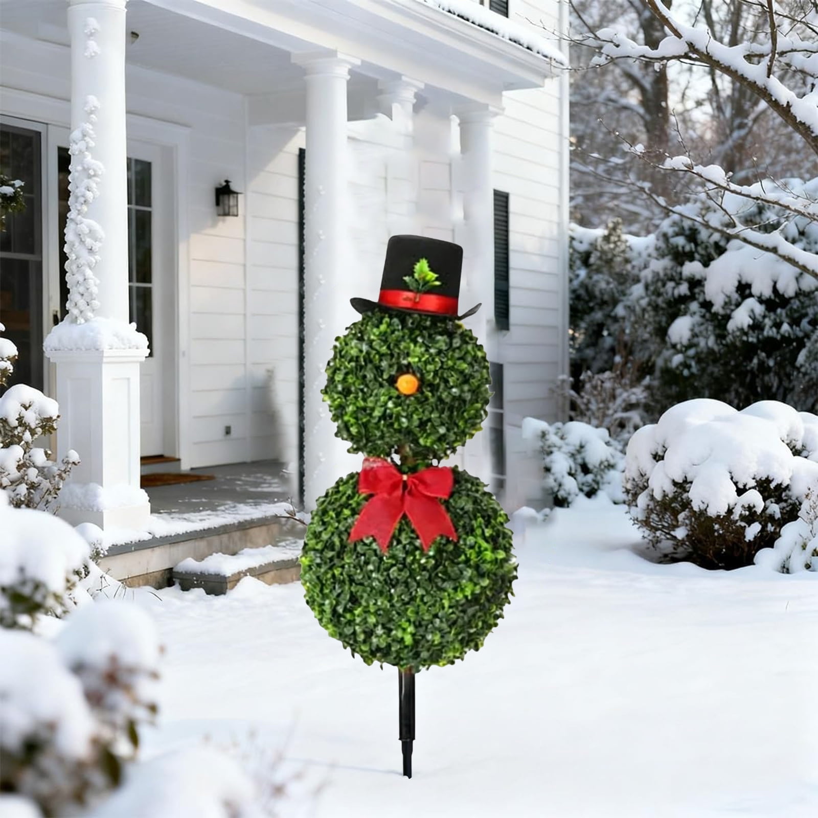 Christmas Snowman Topiary, Artificial Snowman Shaped Topiary Tree with ...