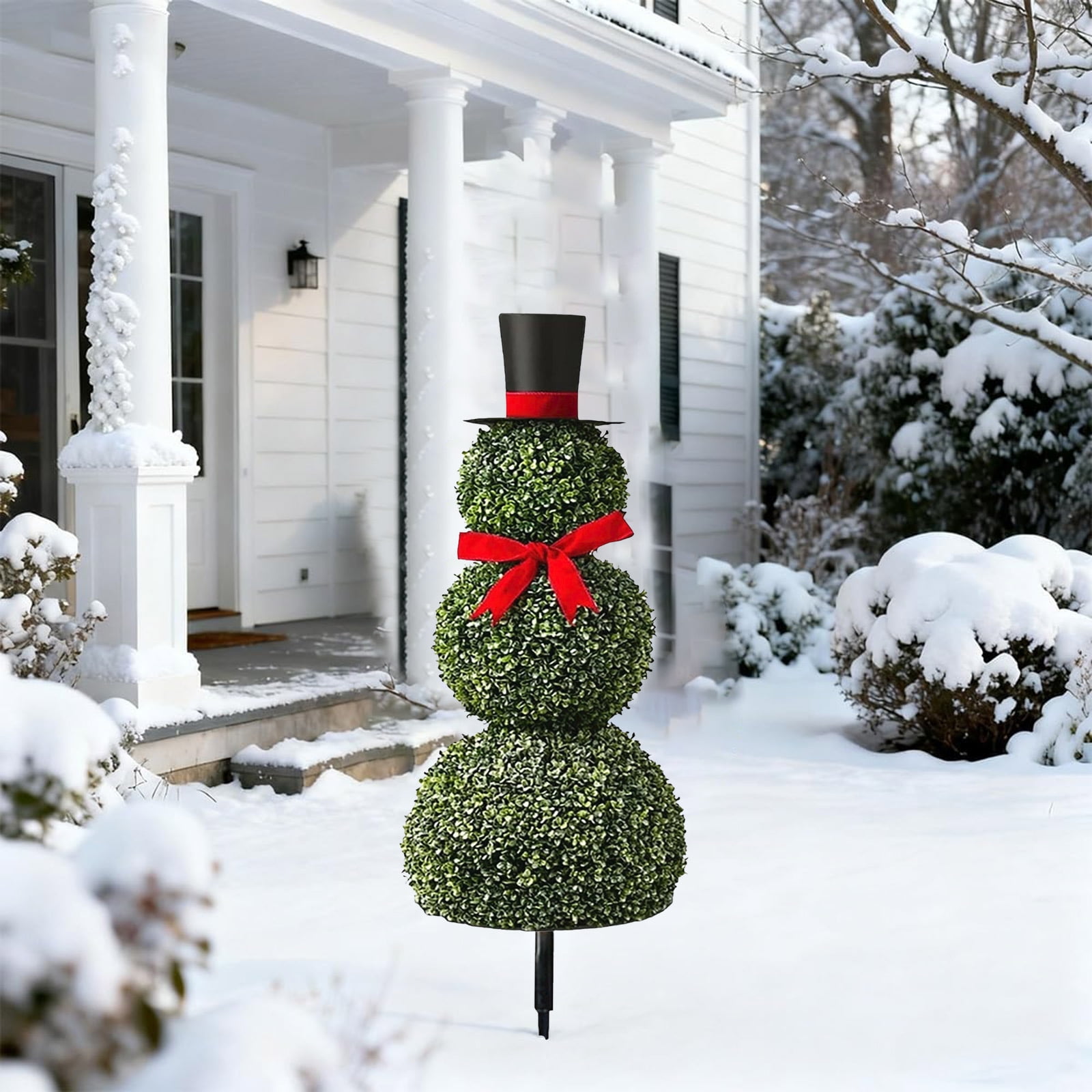Christmas Snowman Topiary, Artificial Snowman Shaped Topiary Tree with ...